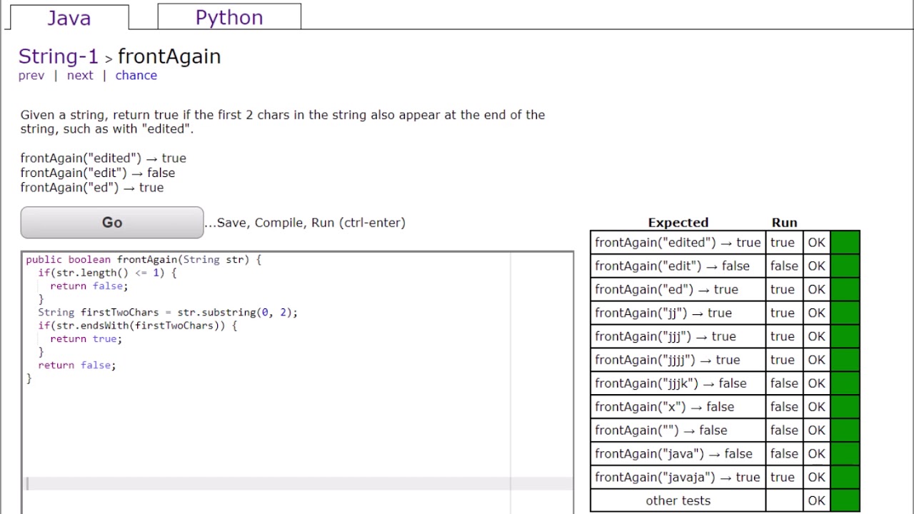 CodingBat | Java | frontAgain