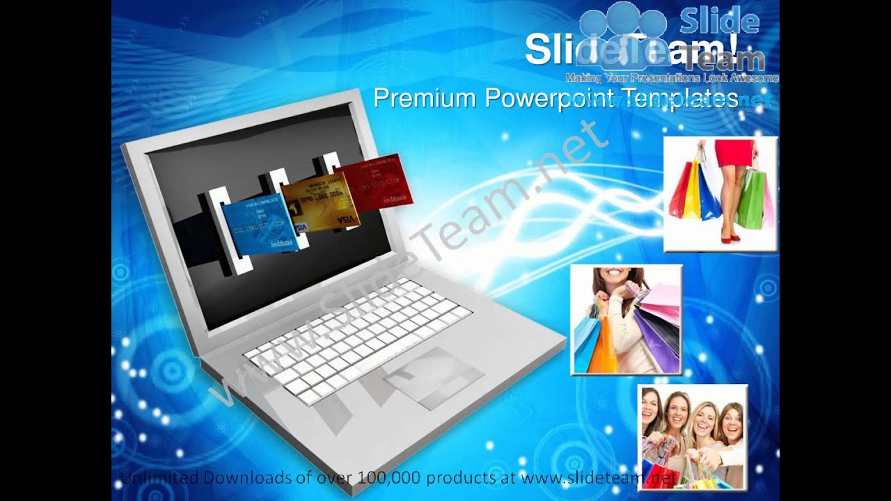 E Commerce Laptop And Credit Card Internet PowerPoint Templates ppt Themes 1012 Slides Backgrounds
