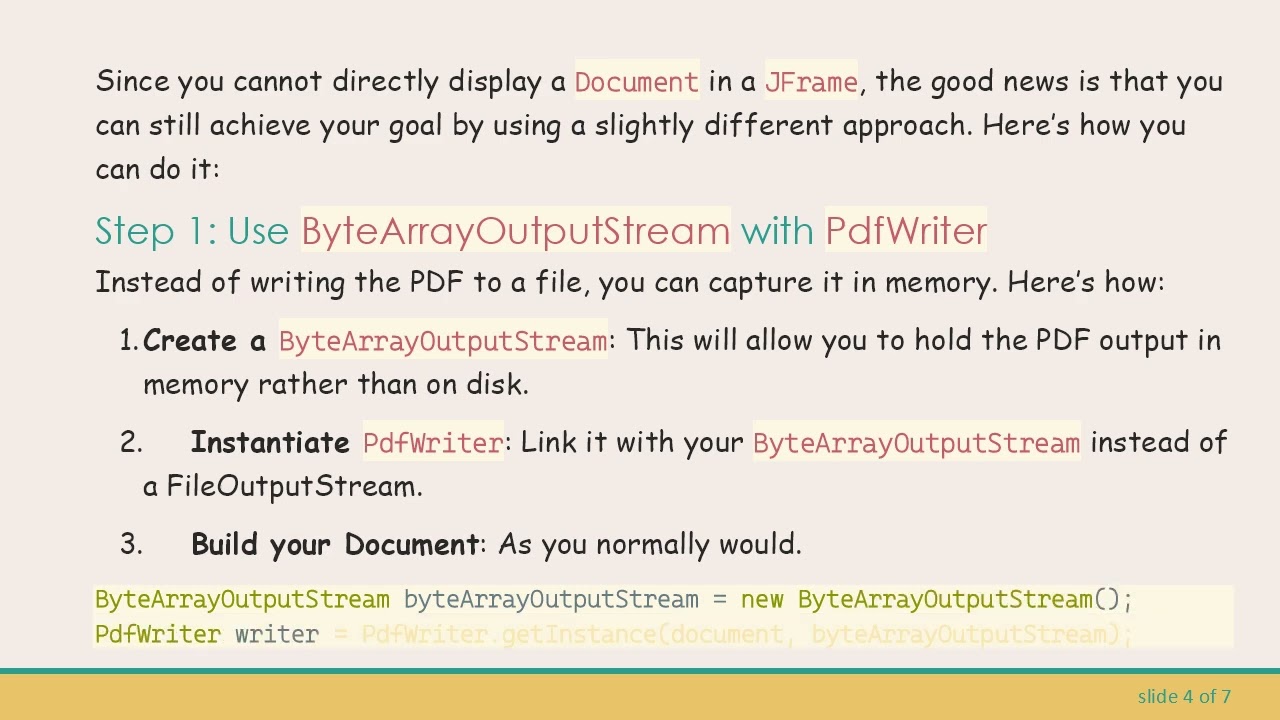 Show PDF Contents in JFrame without File Creation in Java
