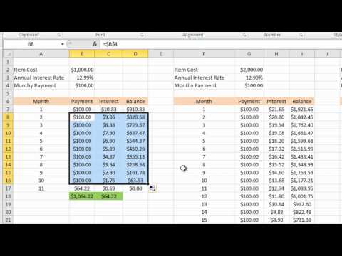 Calculating credit card payments in Excel 2010