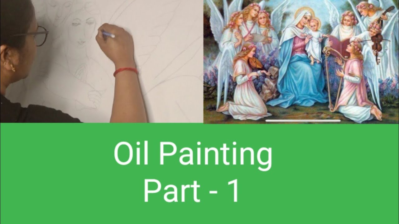 Mother Mary With Baby Jesus and Angles Oil Painting Part 1:Pencil Sketch