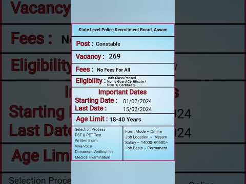 Assam Police Constable Vacancy Online Form 2024 | Assam Police Vacancy | #govtjobs #police #job