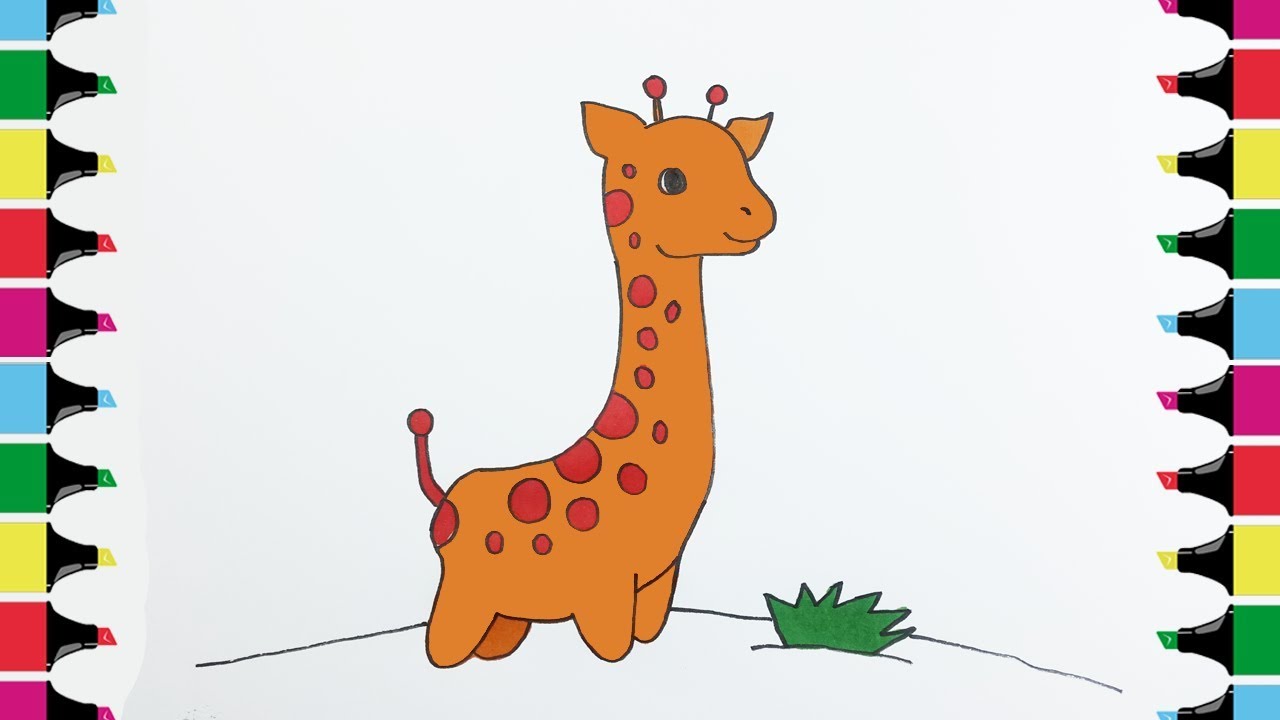 How to Draw Giraffe | Animals Coloring Book for Kids | Colouring Videos with Colored Markers