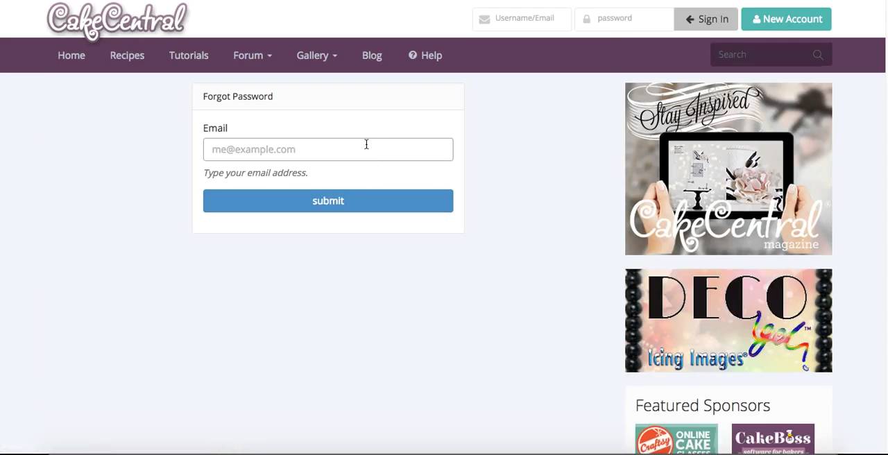 Reset Your Password on CakeCentral com