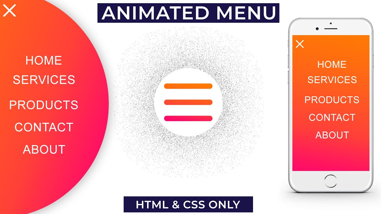 Animated Responsive Hamburger Menu Using  HTML & CSS