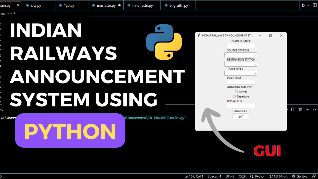 Indian railways announcement system using python Tkinter GUI | Python Project | The Train Clicks