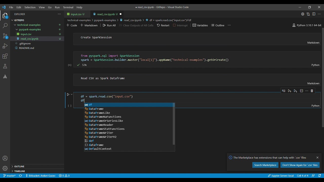 PySpark Example - How to read CSV file as Spark DataFrame