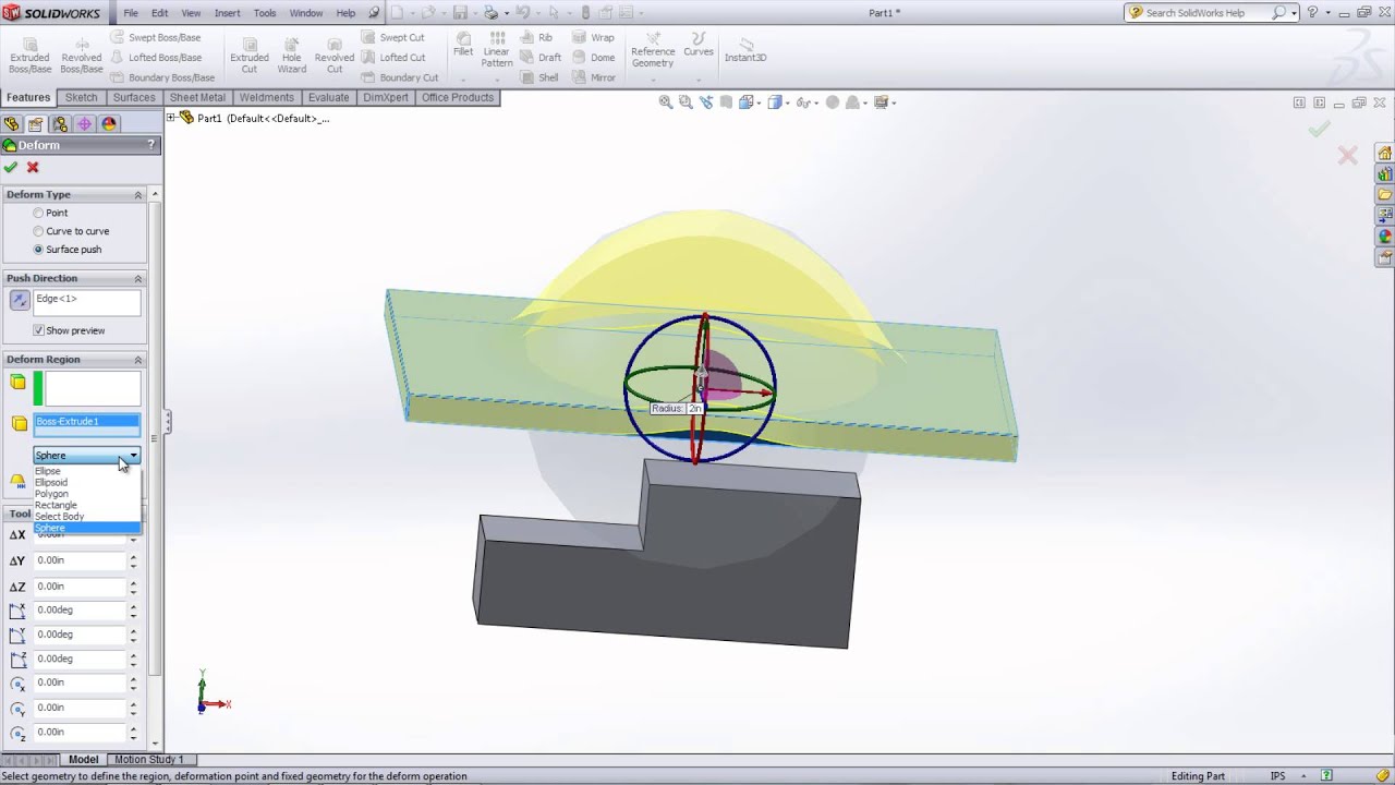 SolidWorks Deform Feature -- Surface Push Deform