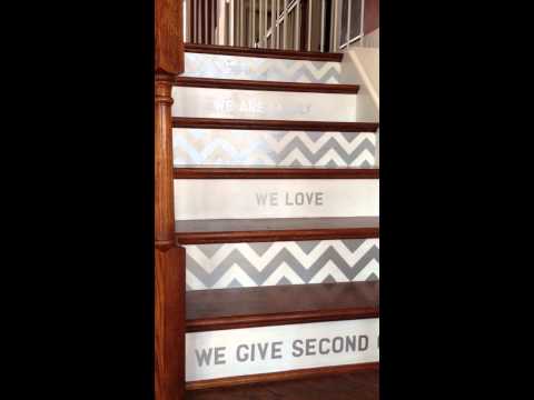 Painted stair risers with Chevron's and family message