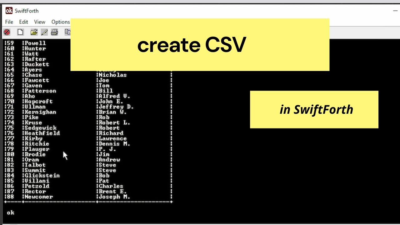 How to Create CSV files in Forth - SwiftForth