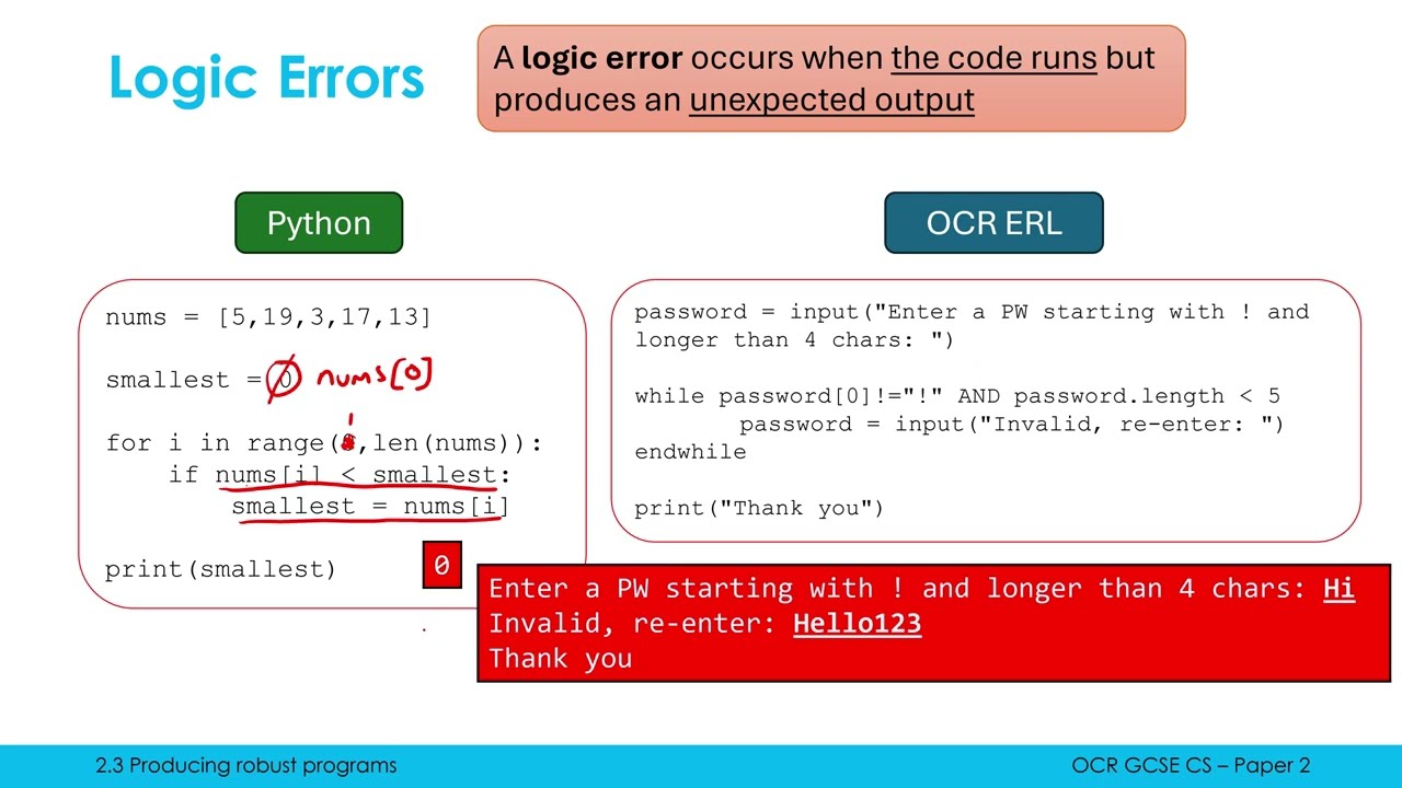 Syntax and Logic Errors, and Refining Algorithms