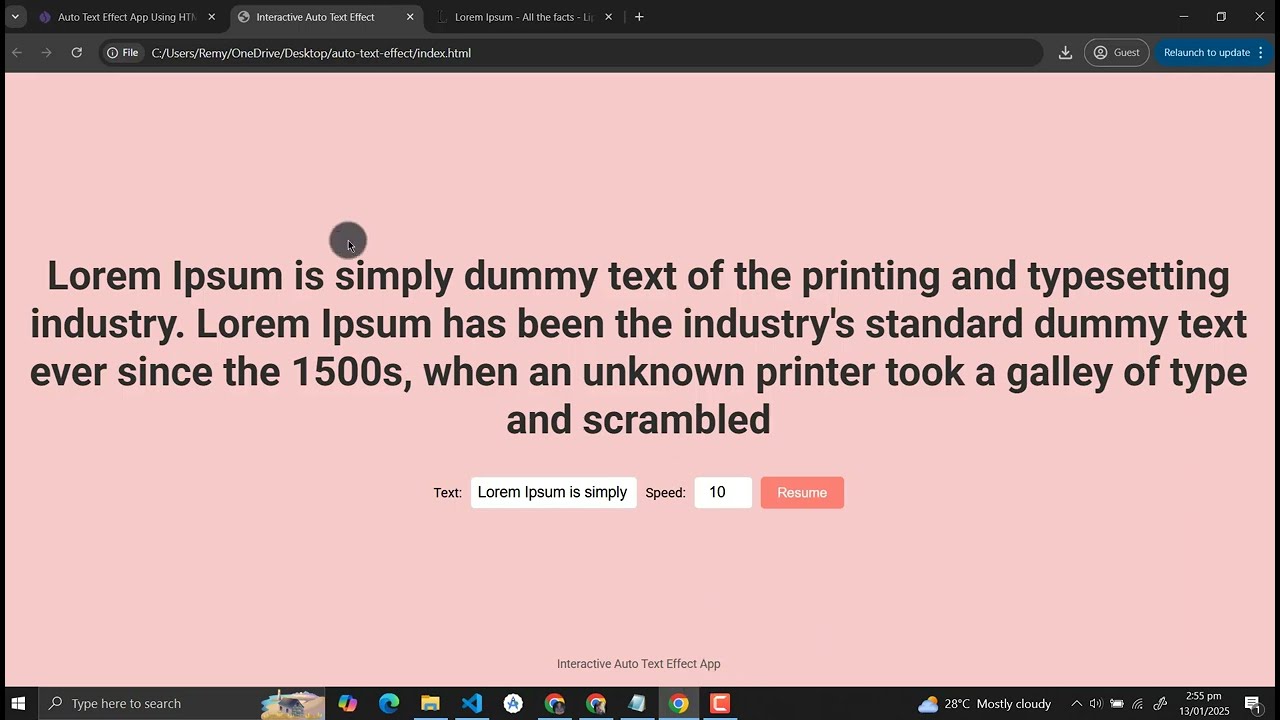 Auto Text Effect App Using HTML, CSS and JavaScript with Source Code