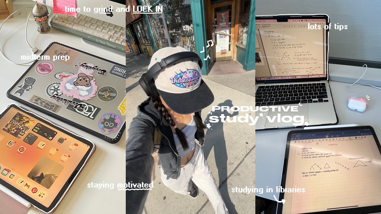 PRODUCTIVE STUDY VLOG 🖇️🎧 midterm prep, studying in libraries, tips & motivation