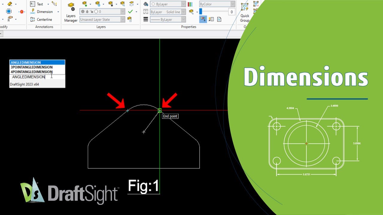 Create Angular Dimension for Vertices Using Command Window