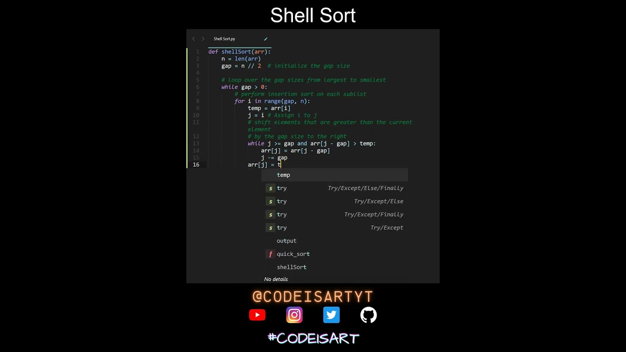 Shell Sort Code in Python | Sorting Algorithms | Python Coding Tutorial | Python Coding Interview
