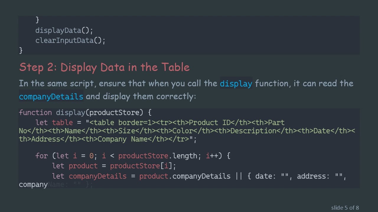 How to Insert nested object into a Table Using JavaScript