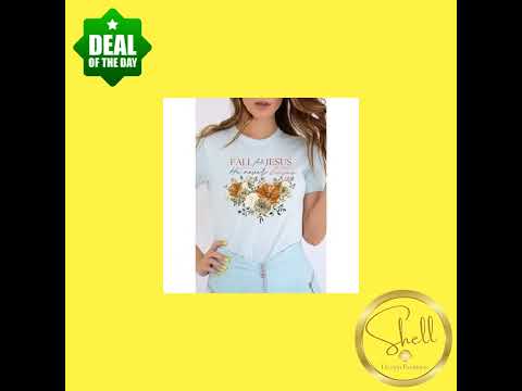 Women's Fall For Jesus He Never Leaves Graphic T-shirt at Shell Design Boutique #fallforjesusshirt