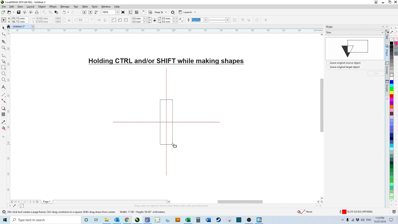 CorelDRAW 2019 - Holding CTRL and/or SHIFT while making shapes