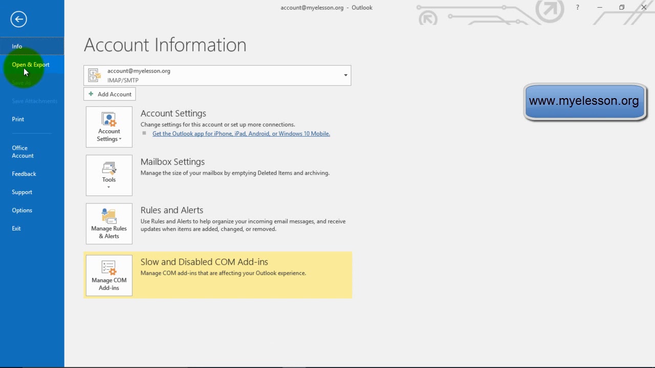 How to Back up or Move Outlook - Learn Excel Course, MS Word Course & MS Excel Course - Myelesson