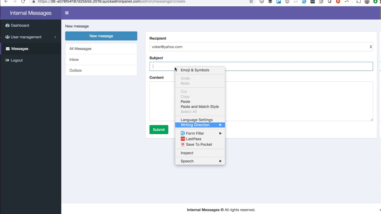 QuickAdminPanel Modules: Internal Messages