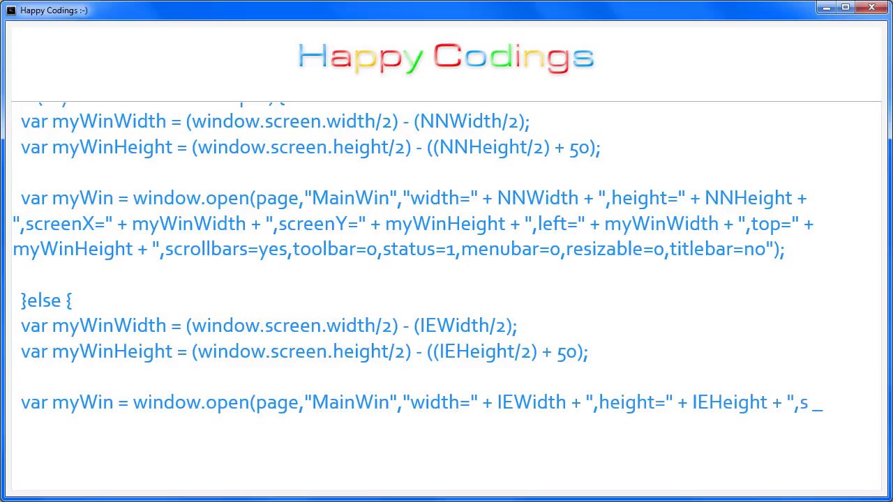 JavaScript | Pop up Window Centered