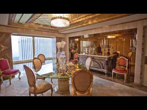 £80million Trump Tower home of future President Donald Trump, CHANDELIERS, MARBLE FLOORS AND GOLD ON