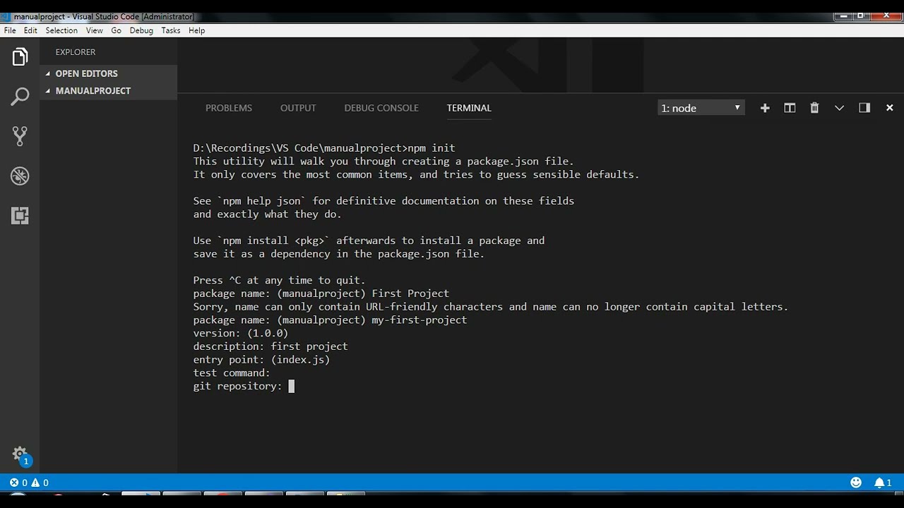 Create Package.Json file by using npm init command