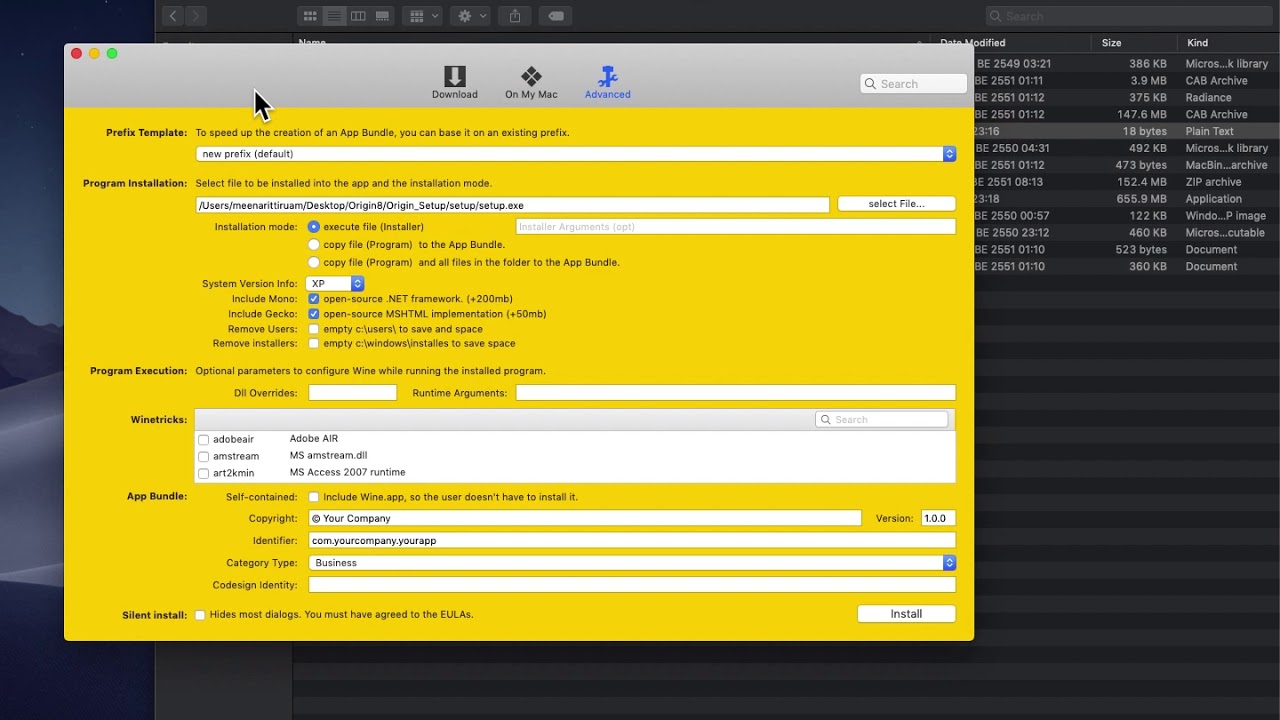 How to set up OriginLab using WineBottler in macbook