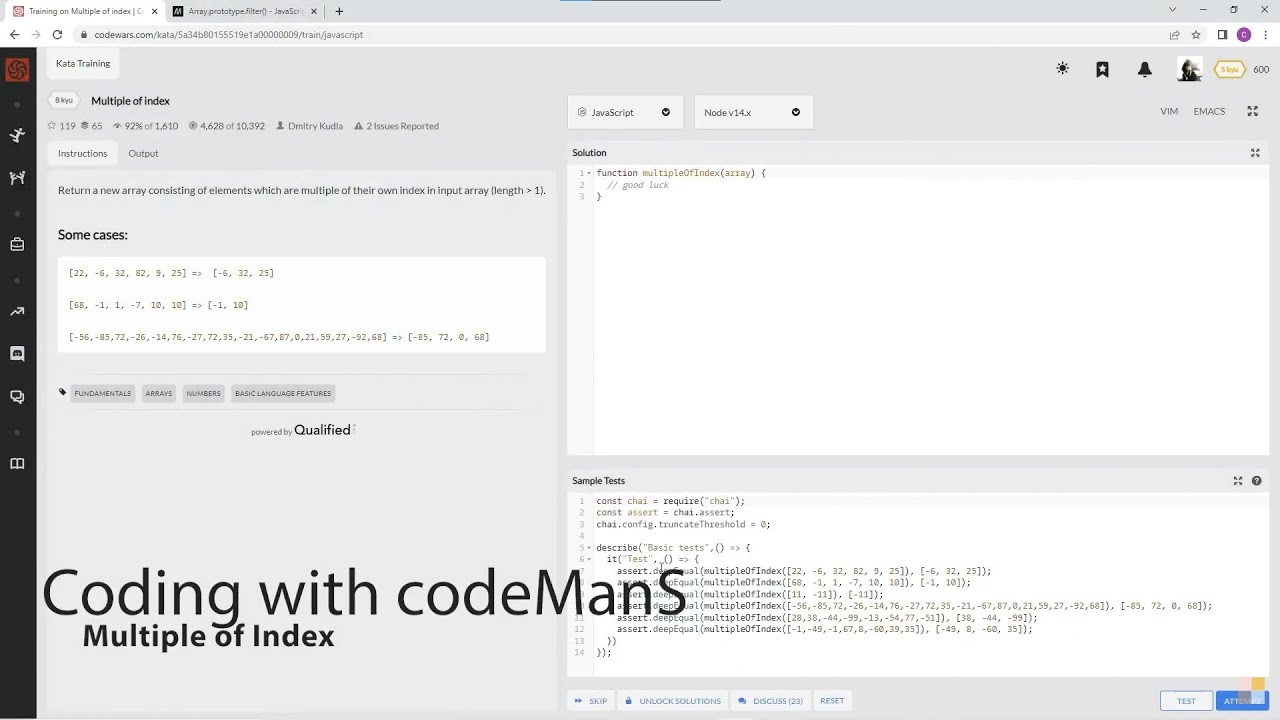 (Archived) Codewars 8 kyu Multiple of Index JavaScript