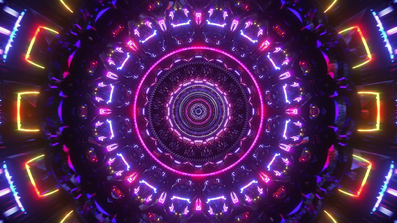 Kaleidoscope Energy Wave Trippy Pattern Tunnel Loop With Bright Neon Bloom Seamless Vj Loop