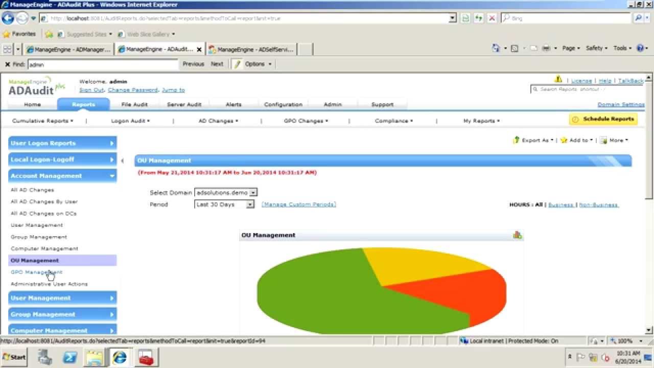 ADAudit Plus group policy objects (GPOs) management reports