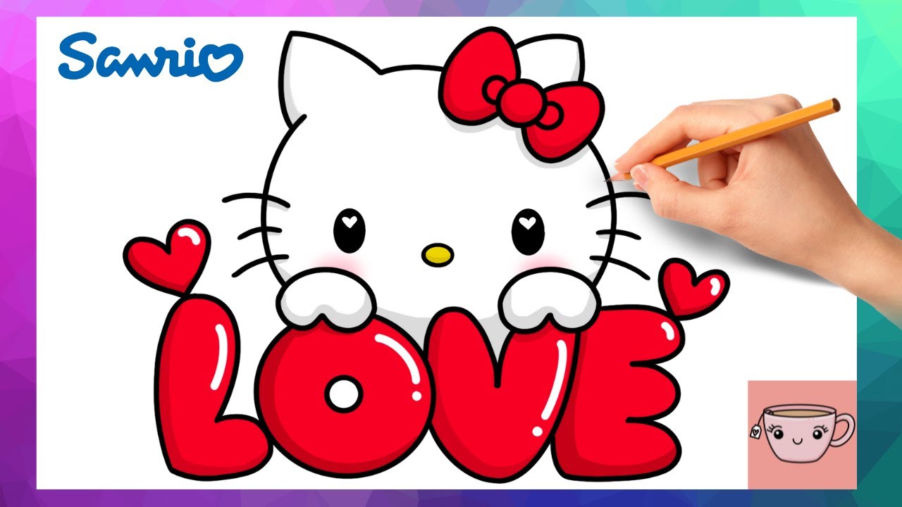 Cómo dibujar a Hello Kitty Amor ♥ Día de San Valentín ♥ Tutorial de dibujo fácil y lindo