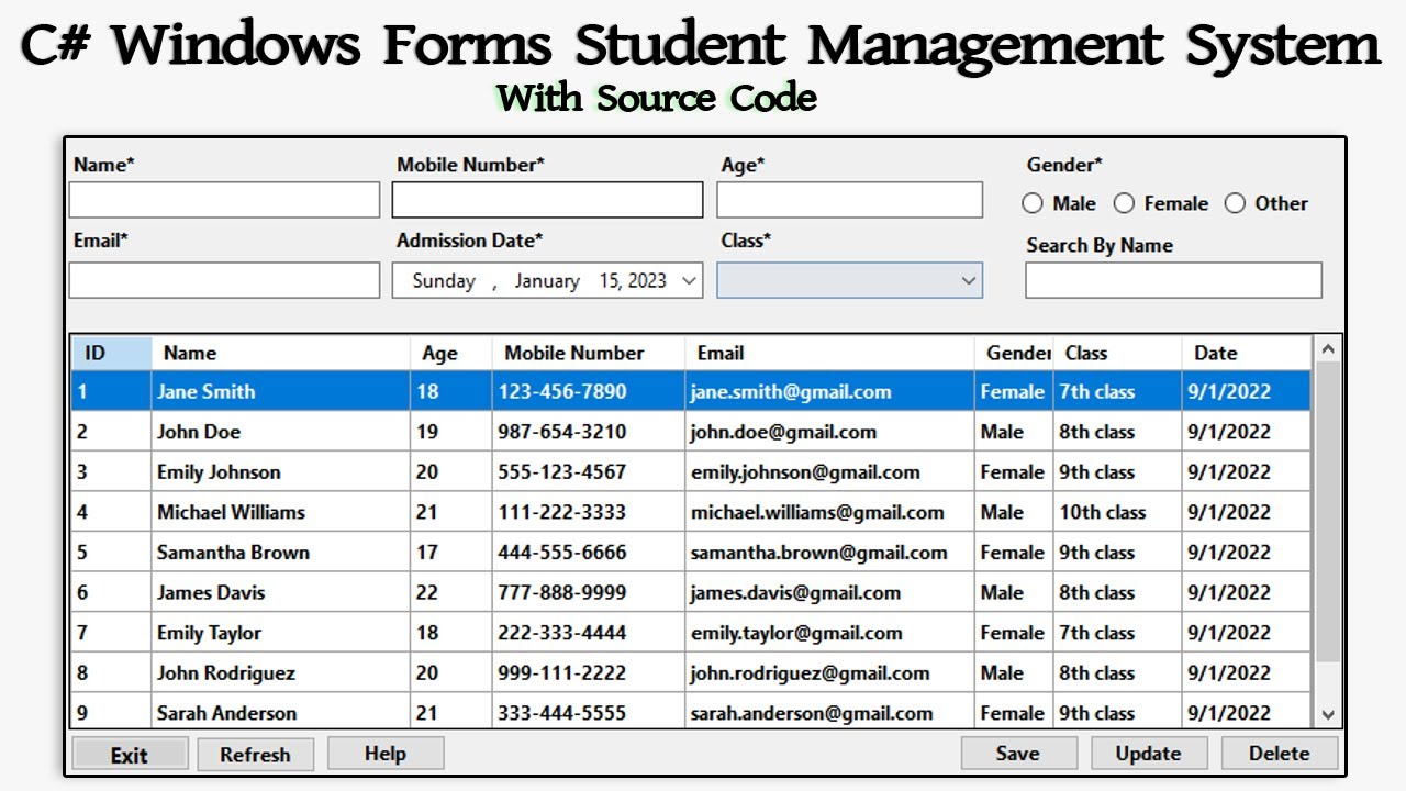 Windows Forms Desktop application Student Management System Project With Source Code