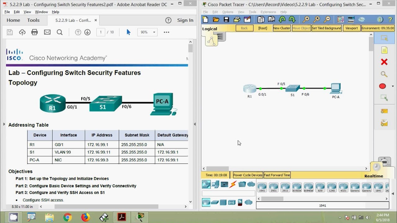 5.2.2.9 Lab - Configuring Switch Security Features