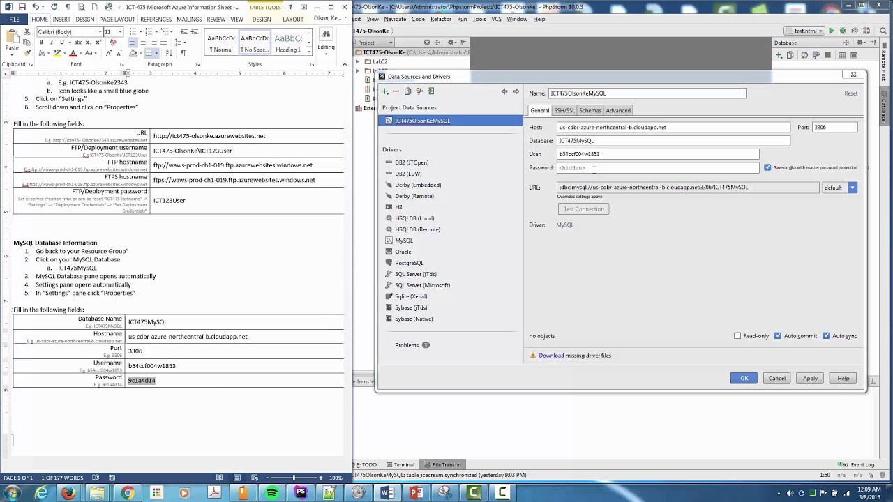 Connecting PhpStorm to Microsoft Azure MySQL Database