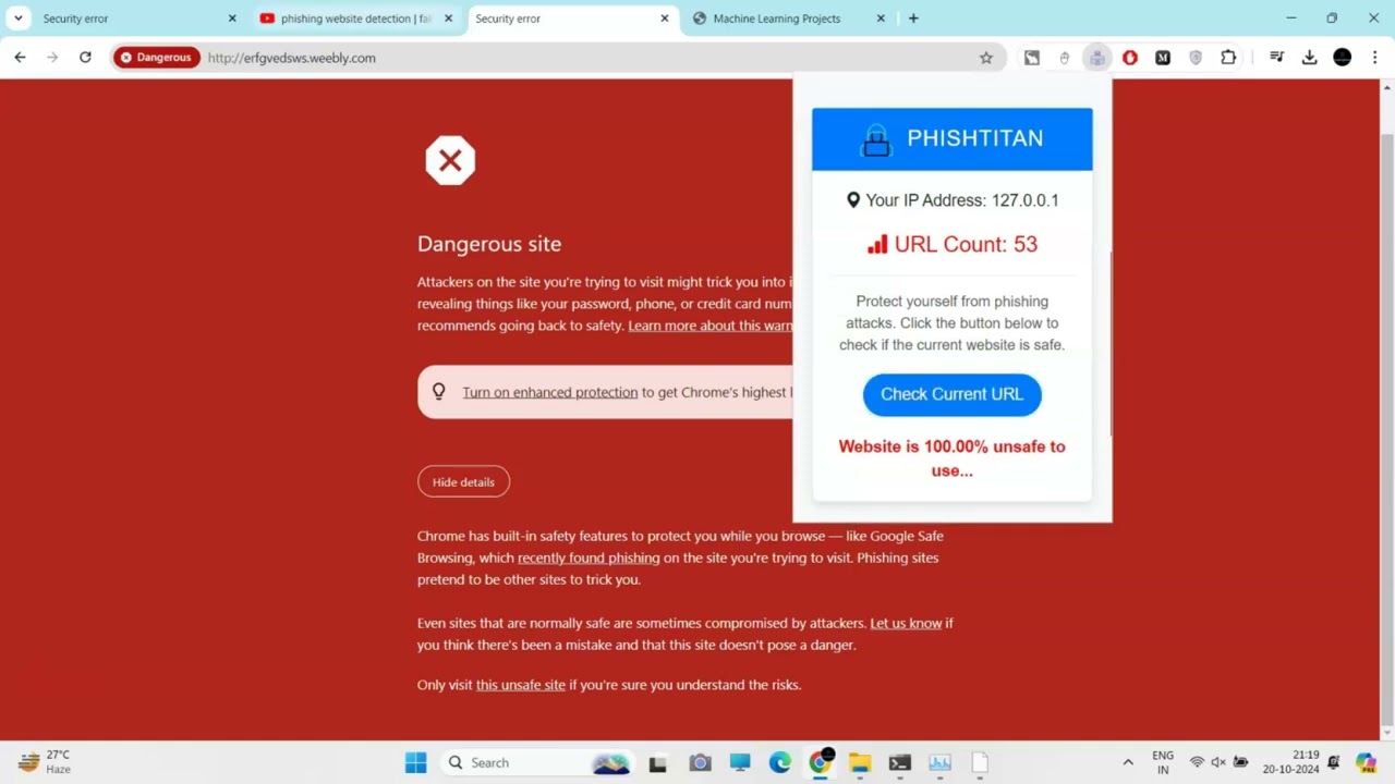 phishing website detection | chrome extension | machine learning | deep learning | python project