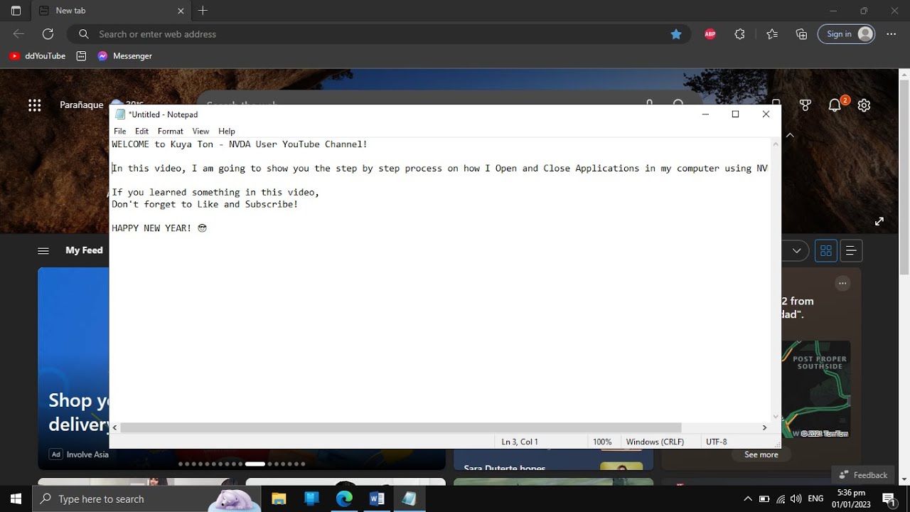 OPENING AND CLOSING APPLICATIONS USING NVDA - Basic Computer Tutorial for the Blind