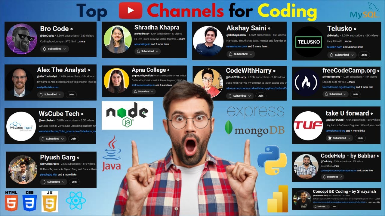 Top YT Channels for Coding | HTML&CSS | JS | React | Java | Python | DSA | System Design | Freelance