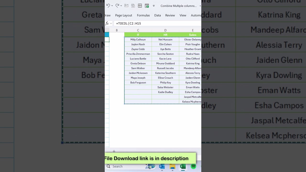 Quick Merge Multiple Columns using TOCOL Function! #exceltips