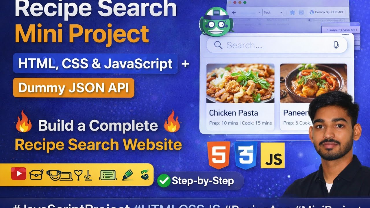 Full Recipe Website using HTML, CSS, JavaScript & Dummy JSON API |  Complete Mini Project