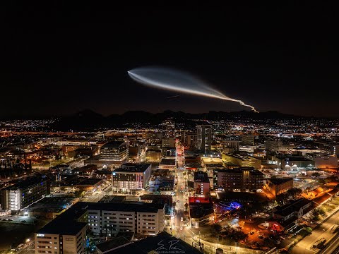 4K - SpaceX Falcon 9 Rocket Launch seen by Drone in Downtown Tucson, Arizona 3-18-24