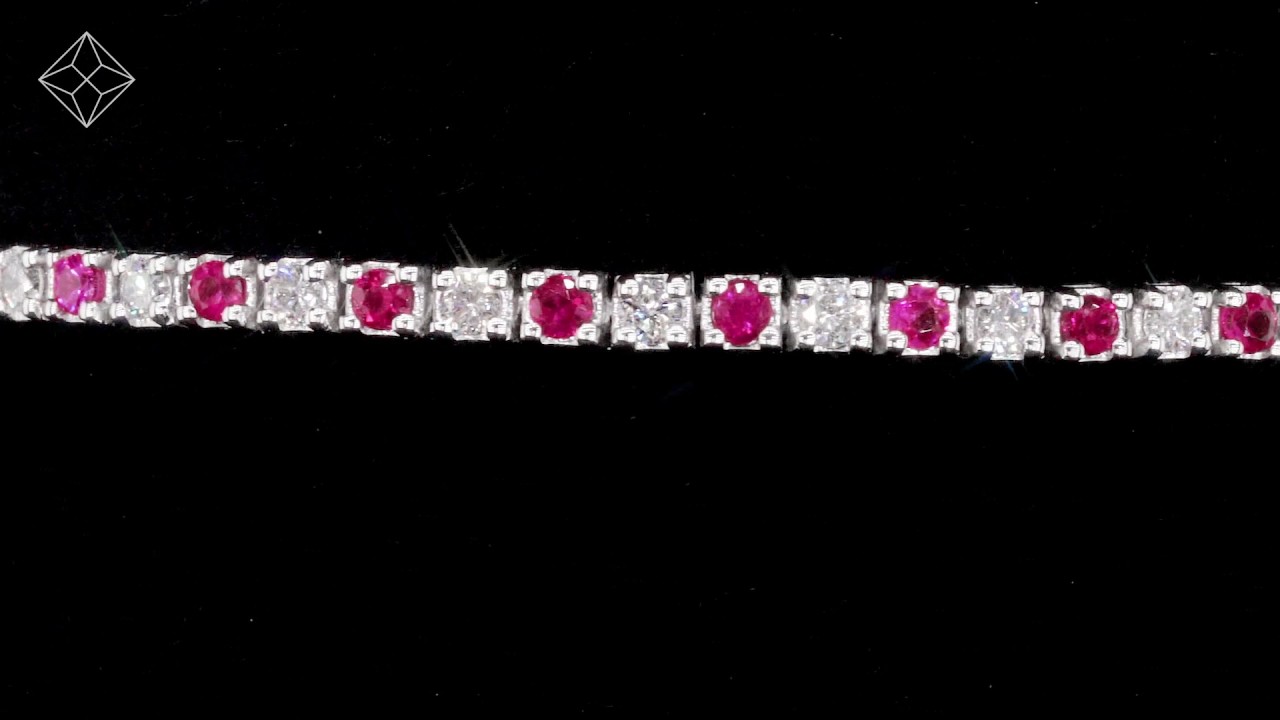 J3363 - RUBY AND 1CT DIAMOND TENNIS BRACELET IN 18K WHITE GOLD