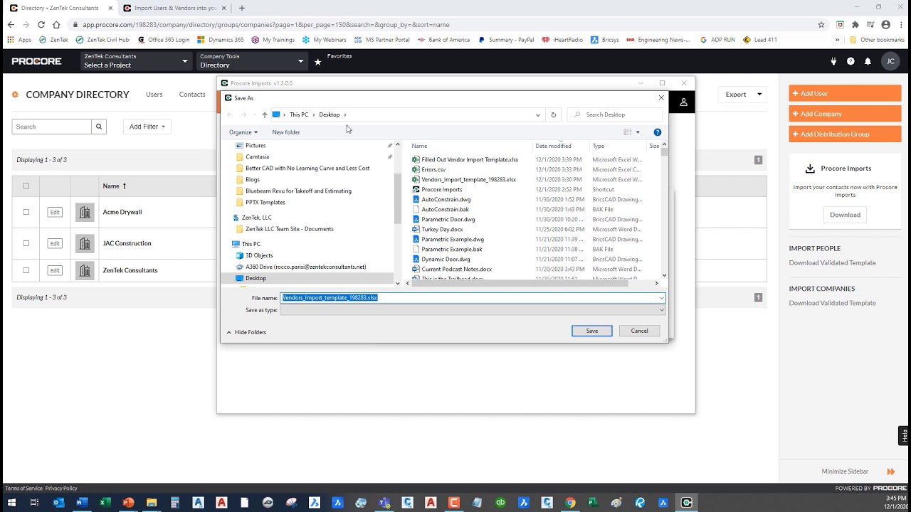 Procore: Importing Companies/Vendors