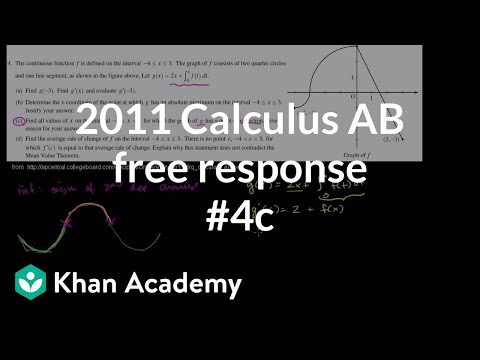 2011 Calculus AB free response #4c (video) | Khan Academy
