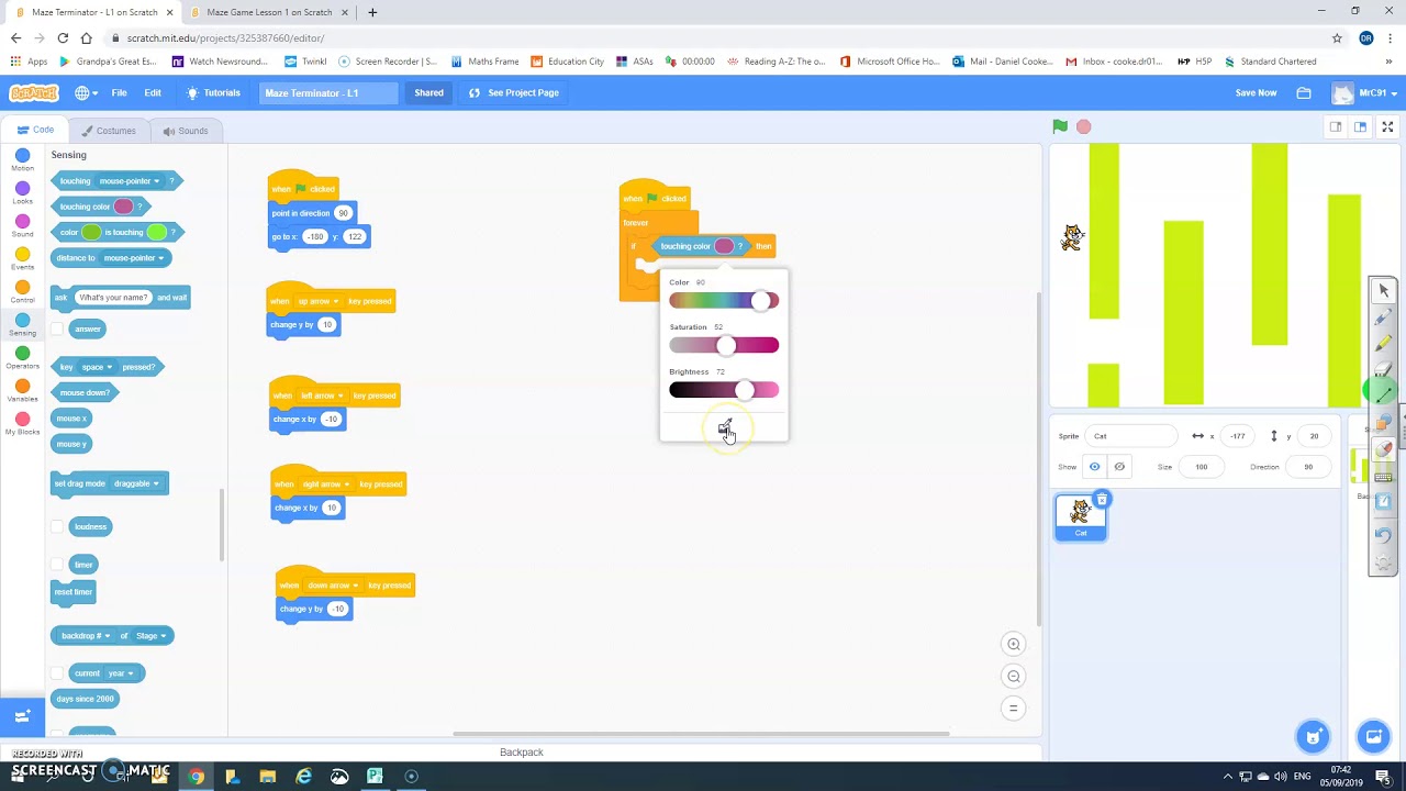 Lesson 2 - Creating scratch code for a maze game