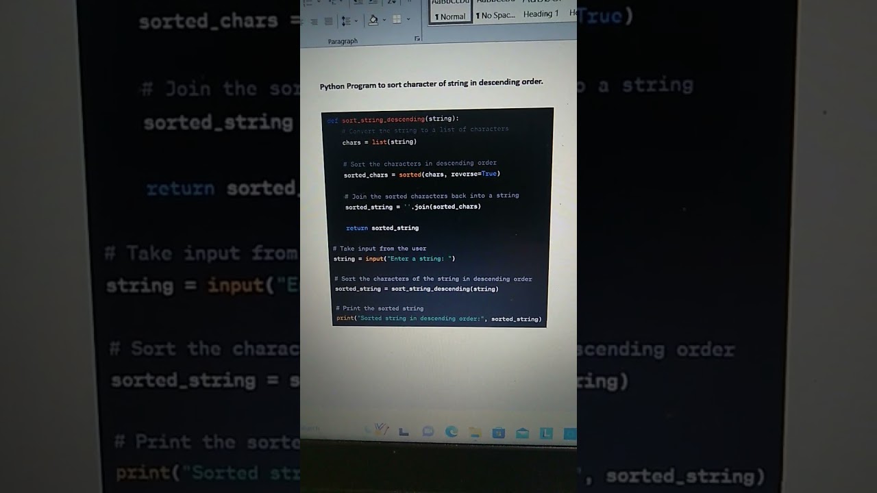 Python program to sort character of a string in descending order