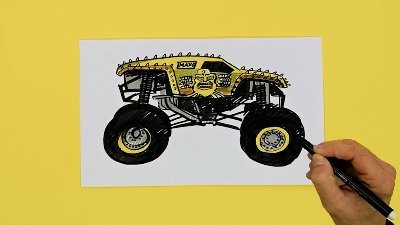 How to draw Maximum Destruction (Max-D) Monster Truck (Monster Jam)