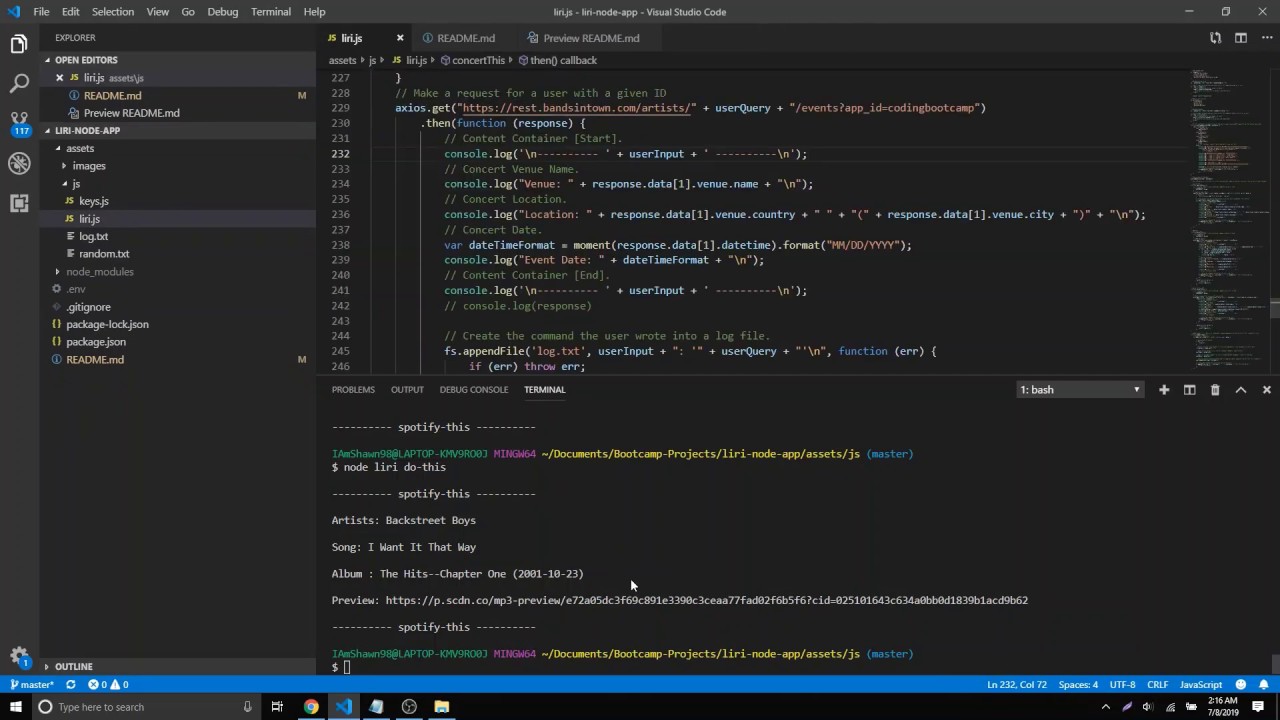 LIRI Bot Demonstration | Node Command Line Application