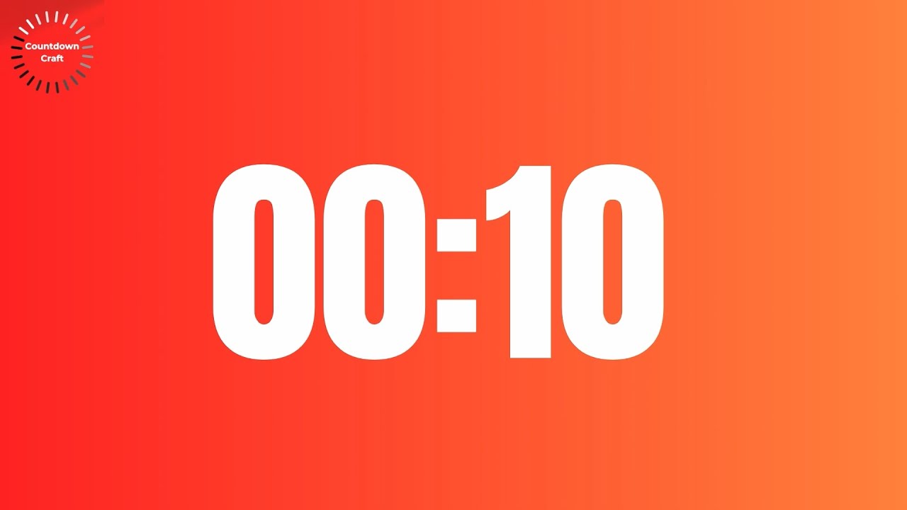 10 Seconds Countdown Timer (in Red & Orange Gradient Background)