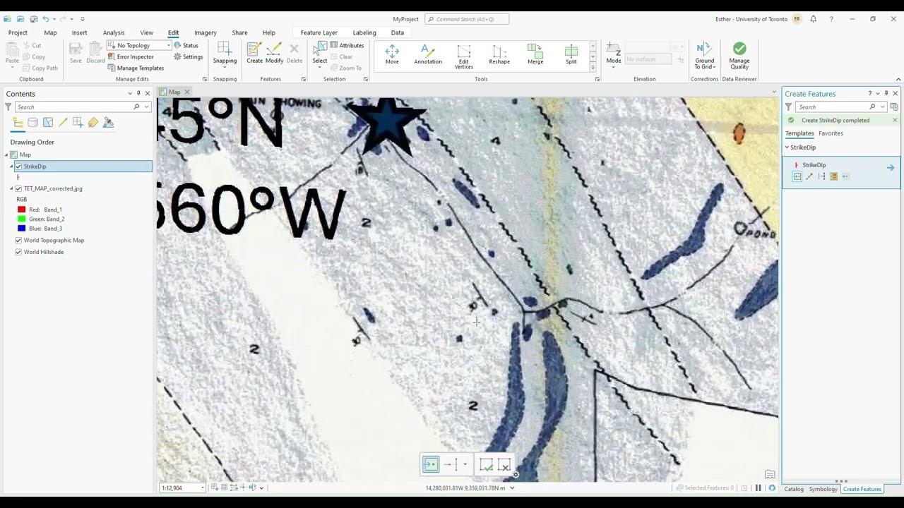 Digitizing geologic maps: plotting strike and dips in ARC
